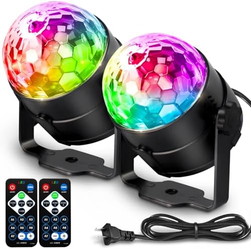 [2-Pack] Disco Ball DJ Party Lights Sound Activated with Remote Control ...