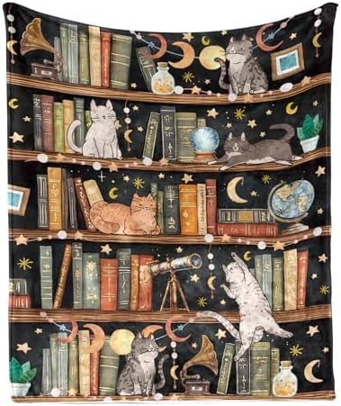 Amazon.com: Library Cat Blanket Gifts for Girls, Book Lovers Gifts for ...