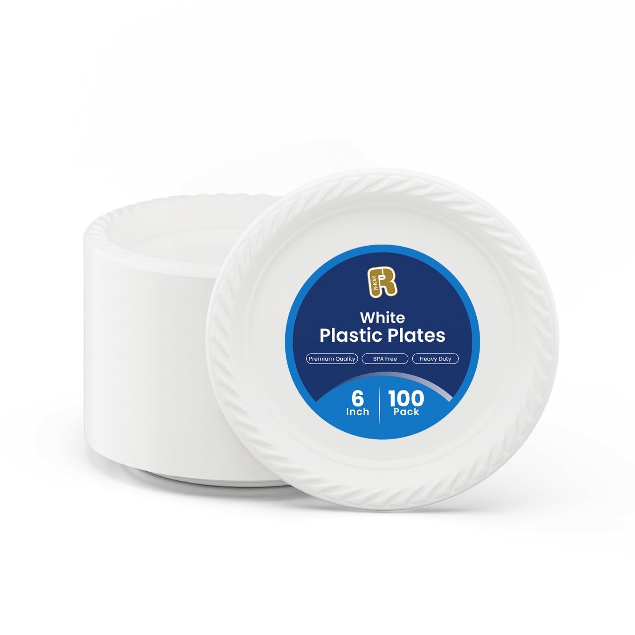 Amazon.com: R-kay 100 Pack 6 Inch White Plastic Plates Disposable ...