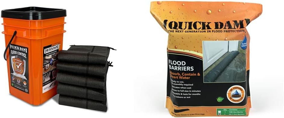 Quick Dam Grab & Go Flood Kit Includes 5-10ft Flood Barriers in Bucket ...