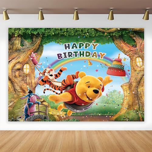 Amazon.com : CNEISEJK Cartoon Pooh Birthday Party Supplies Backdrop ...
