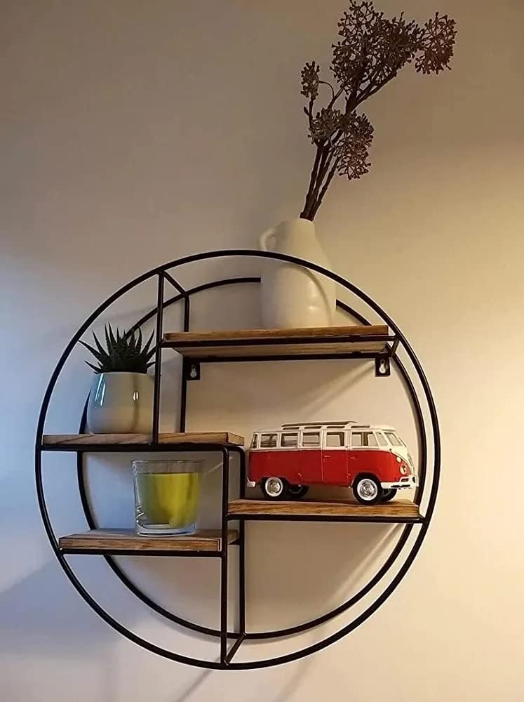 Intense Art Circular Iron & Wood Wall Shelf 4 Tiers Of Elegance ...