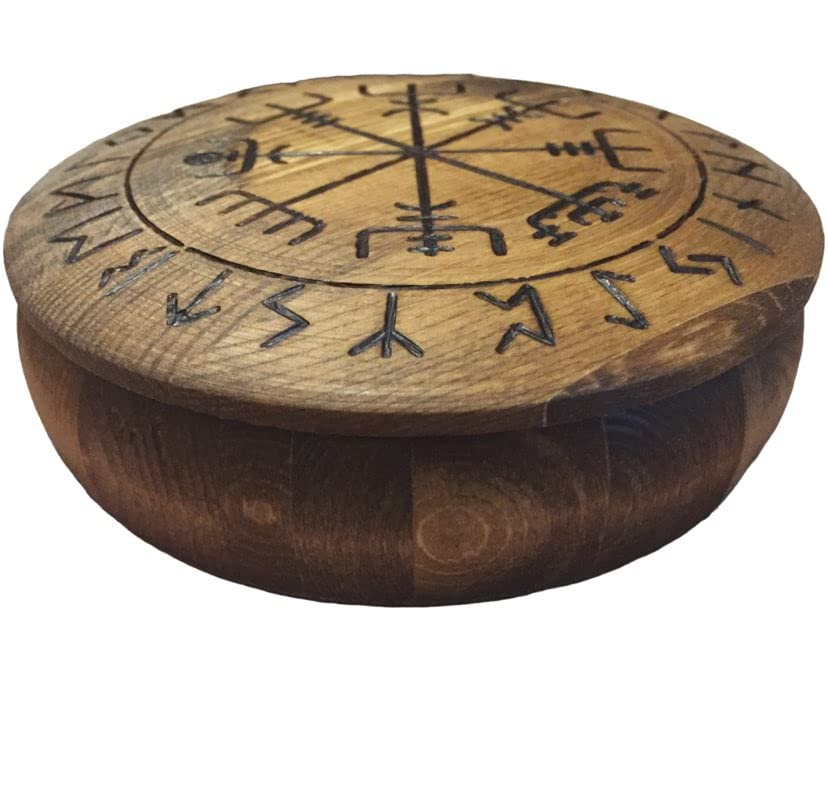 Amazon.com: Vegvisir Rune Box Brown Wood Runes Futhark Viking Nordic ...