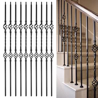 Wrought Iron Balusters - 10Pack - Hollow Double Basket & Single Twist ...
