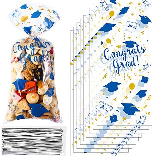 Amazon.com: Blulu 100 Pieces Graduation Cellophane Treat Bags Congrats ...