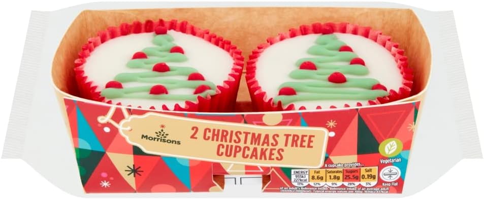 Morrisons Christmas Tree Cupcakes, Pack of 2 : Amazon.co.uk: Grocery