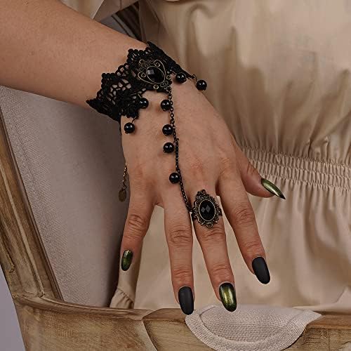 Amazon.com: Kercisbeauty Black Lace Beaded Dangle Hand Harness with ...