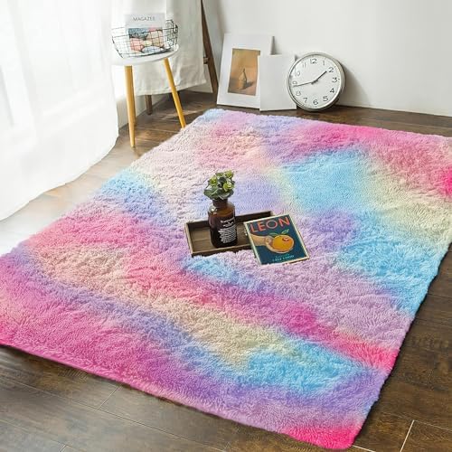 MOONLIGHT20015 Rugs Living Room Bedroom – Fluffy Shaggy Rainbow Area ...