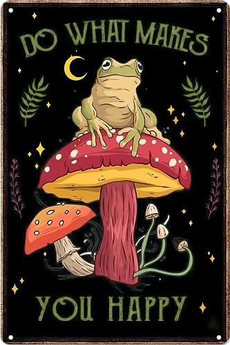 Amazon.com: Vintage Mushroom Tin Sign Funny Frog Mushroom Decor Rustic ...