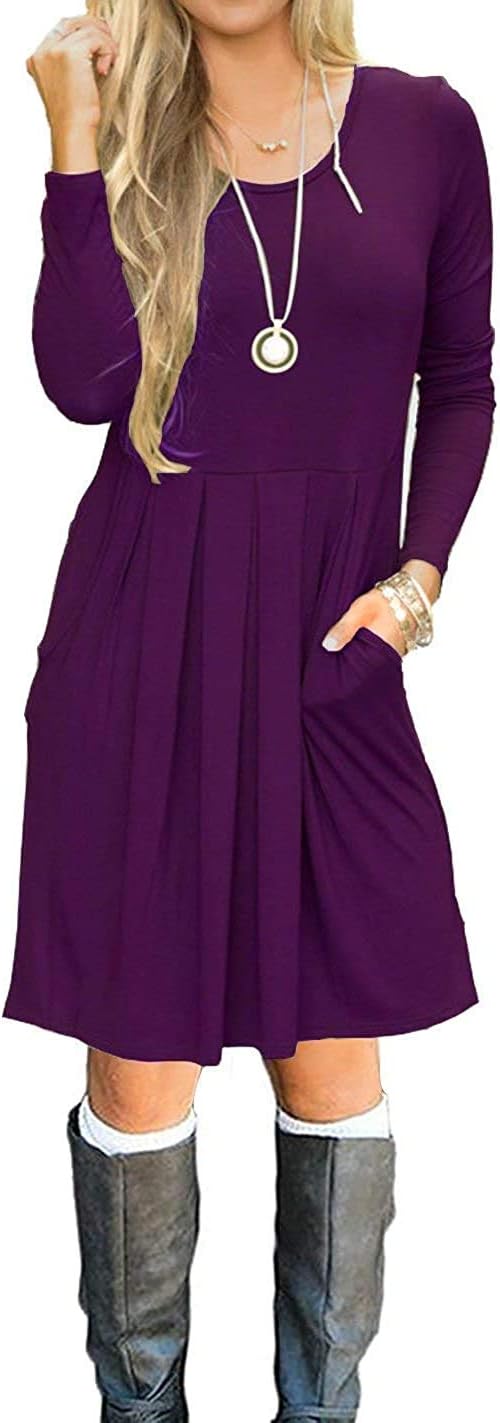 TODOLOR Women Casual Long Sleeve Flowy Bridesmaid Shift Dresses for ...