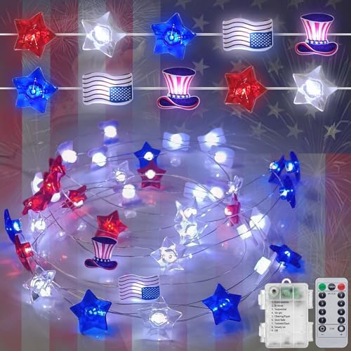 Amazon.com: Red White and Blue Lights Battery Operated, 13.7Ft 40 LED ...