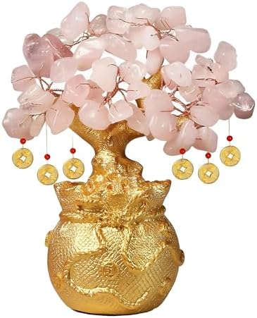 Rose Quartz Money Tree – Feng Shui Love & Wealth Golden Bag Bonsai ...