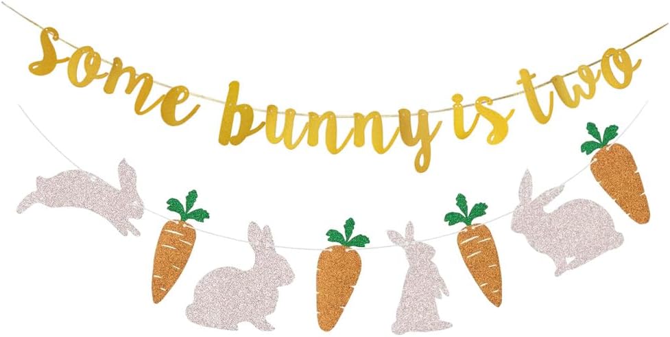 Amazon.com: KUNGOON 'Some Bunny Is Two' with Rabbit and Carrot Banner ...