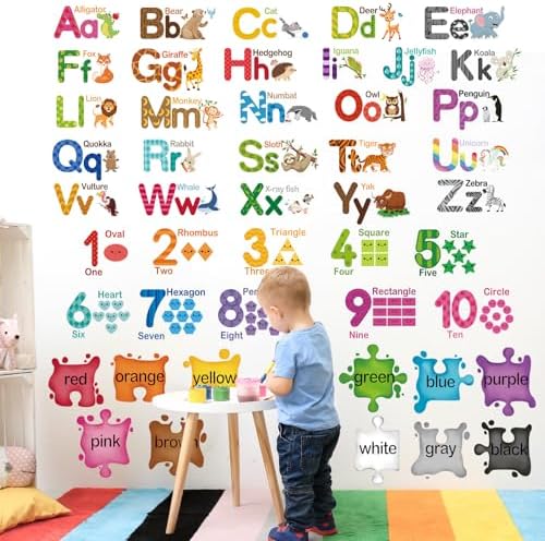 wondever Large Animal Alphabet Wall Decals ABC Numbers Shape Colors ...