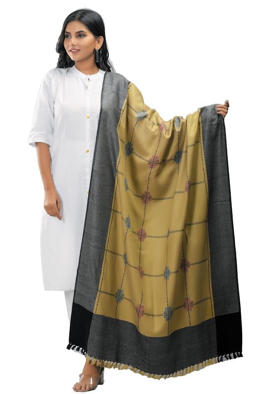 Buy Zingle Women's Kashmiri Warm Woolen Shawl, Flower&Check Design ...