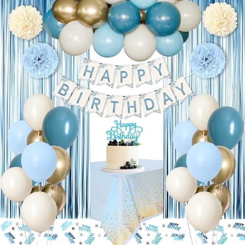 Amazon.com: MOVINPE Blue Birthday Party Decoration, Happy Birthday ...