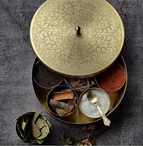 Buy Kansara Bell Metal Pure Brass Circular Masala/Spice Box for Kitchen ...