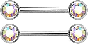 Amazon.com: FIFTH CUE 14G Double Front Facing Gem 316L Surgical Steel Barbell - Nipple Bar (Pair ...