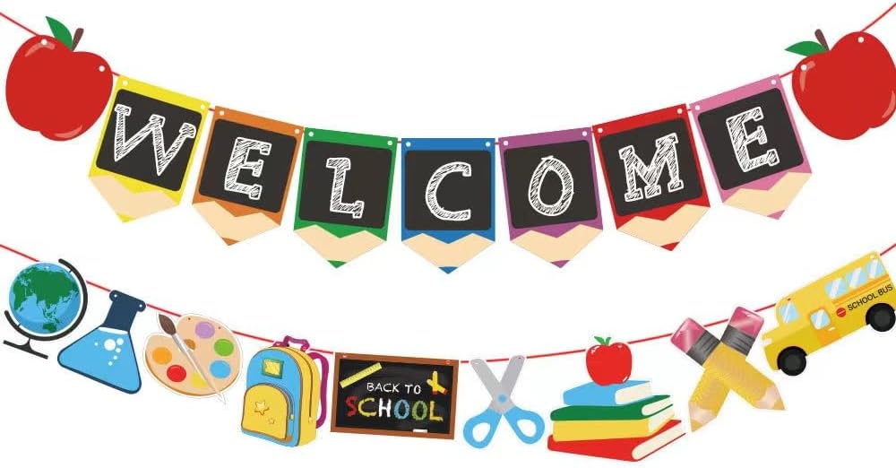 Amazon.com: Back to School Decorations Banner, Colorful Welcomw Back ...