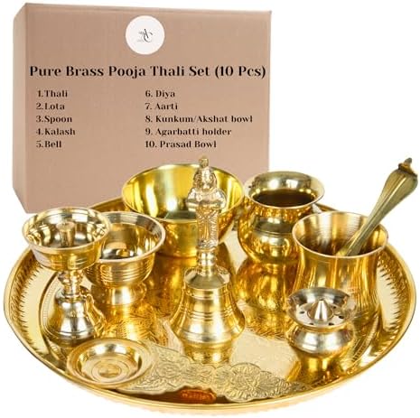 CRAFTY ESSENTIALS Brass Pooja Items Pooja Thali Set of 8 Pieces ...