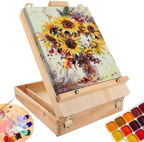 LDXDRU Wooden Easel Storage Box for Painting, Table Top Easel Box ...