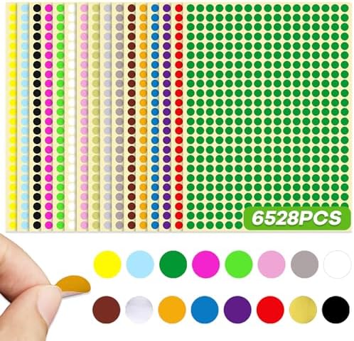6528 Pcs Color Small 6 mm Circle Dot Sticker Labels, 16 Assorted Colors ...