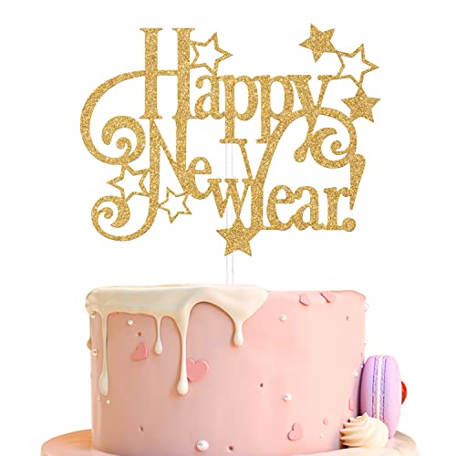 Happy New Year Cake Topper Gold Glitter, Happy New Year 2023 - Want It All