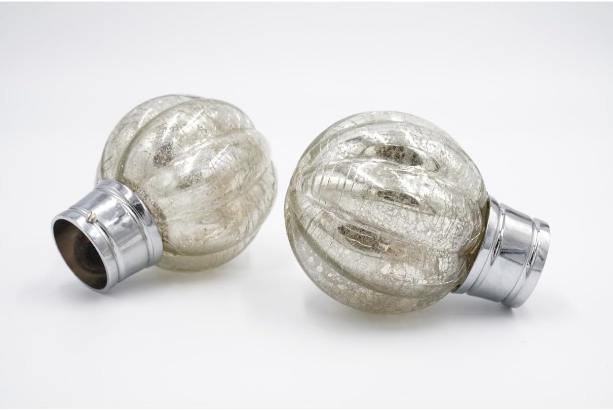 28mm Diameter Curtain Pole Finials Ends - Mercury Glass Design - Chrome ...