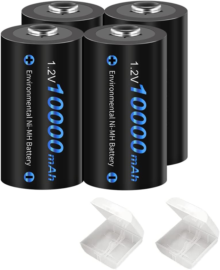 Amazon Basics - Paquete de 4 baterías recargables de celdas D, 10.000 ...