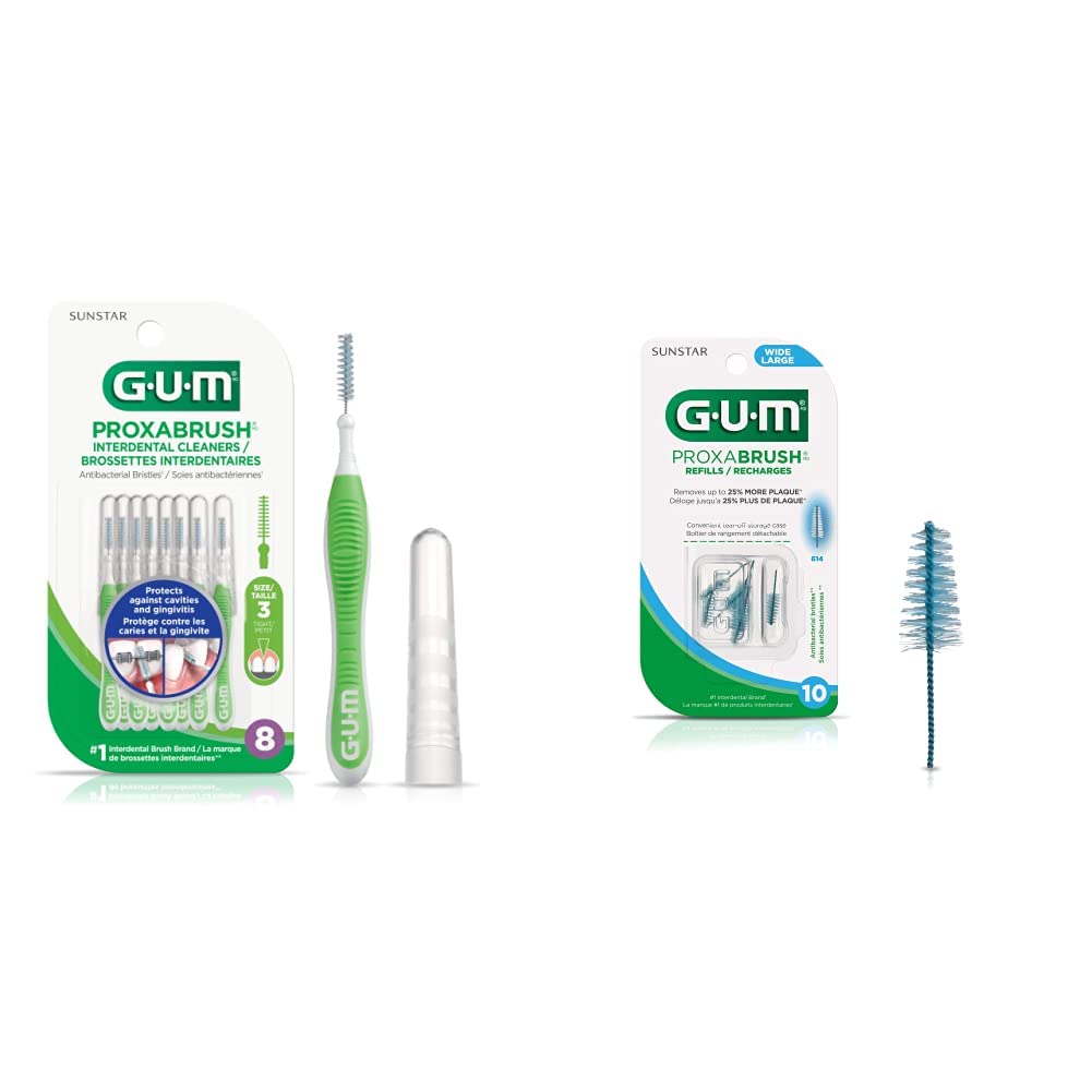 GUM Proxabrush Go-Betweens Interdental Brushes (Tight & Wide) + Refill ...