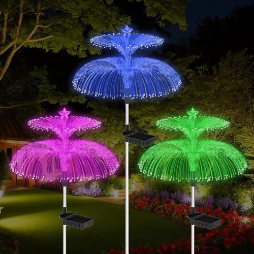 Amazon.com : Solar Garden Lights 3 Pack Waterproof Outdoor 7 Color ...