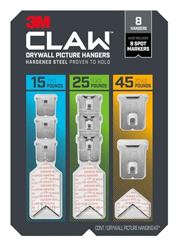 3M CLAW 15, 25 and 45 lb. Drywall Picture Hanger Variety Pack With Spot ...