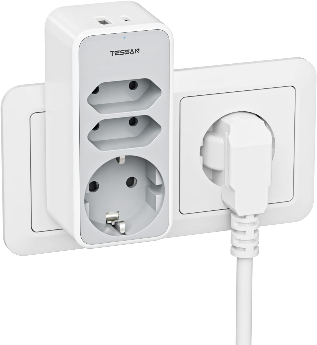 TESSAN Doppelstecker für Steckdose, 3 Fach Steckdosenadapter mit USB C ...