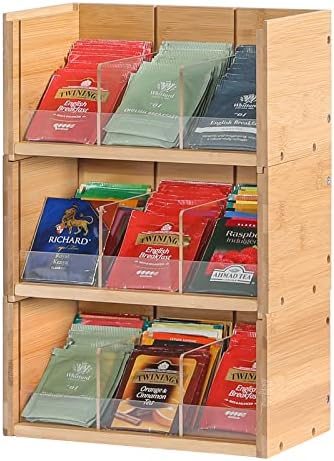 Amazon.com: SPOPSOOD Bamboo Tea Bag Organizer, 3-Tier Tea Bag Holder ...