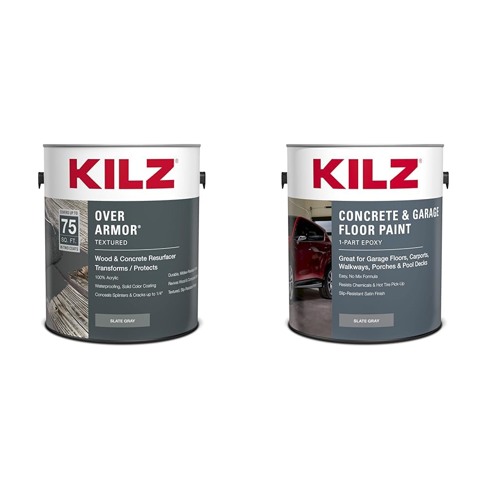 KILZ Over Armor Wood & Concrete Resurfacer Slate Gray 1 Gallon and KILZ ...