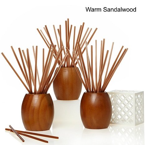 Joy Mangano Forever Fragrant 3 Wood Vases + 60 Sticks _ Warm Sandalwood ...