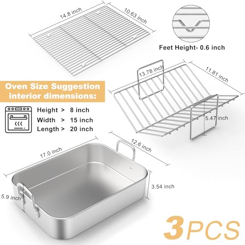 Snapklik.com : Roasting Pan, EWFEN 1713 Inch Stainless Steel Turkey Roaster