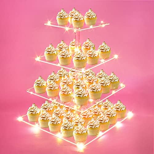 Amazon.com | 4 Tier Acrylic Cupcake Stand with Gold LED String Lights ...