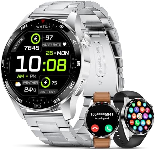 Smartwatch Herren Militär mit Metallband, 1.43" AMOLED Stahl Gear ...