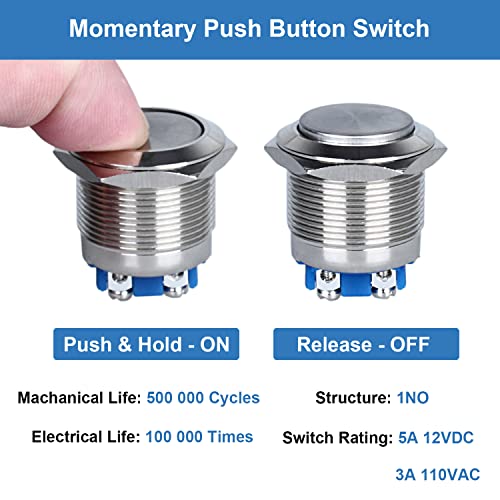 Snapklik.com : 1-Pack 22mm High Round Head Momentary Metal Waterproof ...