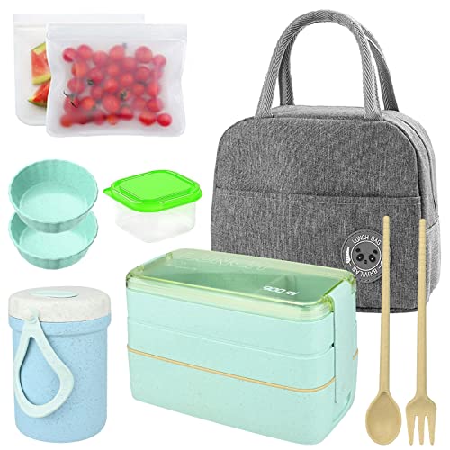 Lunch Box, Leakproof Stackable 3-in-1 Compartment Bento Box, Bento ...