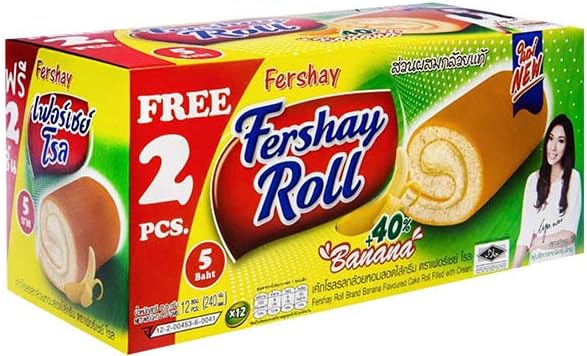 Amazon.com: Fershay Banana Cake Rolls Filled With Cream, (Pack of 14 ...