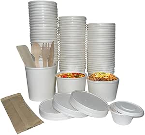 12oz 25x - Disposable White Soup Pot Food Storage Food Container Set ...