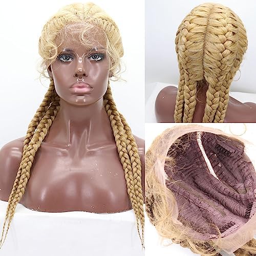 Amazon.com : xiweiya Long 26inch 4x Twist Golden Blonde Braid Wig 360 ...