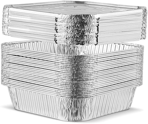 PLASTICPRO 5 Pack 8 Inch Square Aluminum Pans with Lids Disposable Tin ...