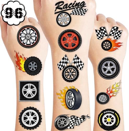 Amazon.com : 100 PCS Wheel Tire Checkered Flag Temporary Tattoos Themed ...