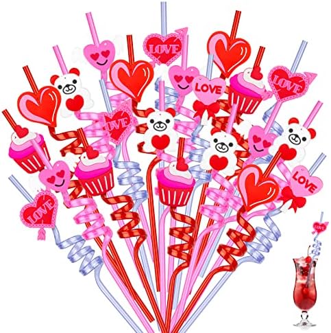 Amazon.com: 24 PCS Valentines Drinking Straws Reusable Red Love Heart ...