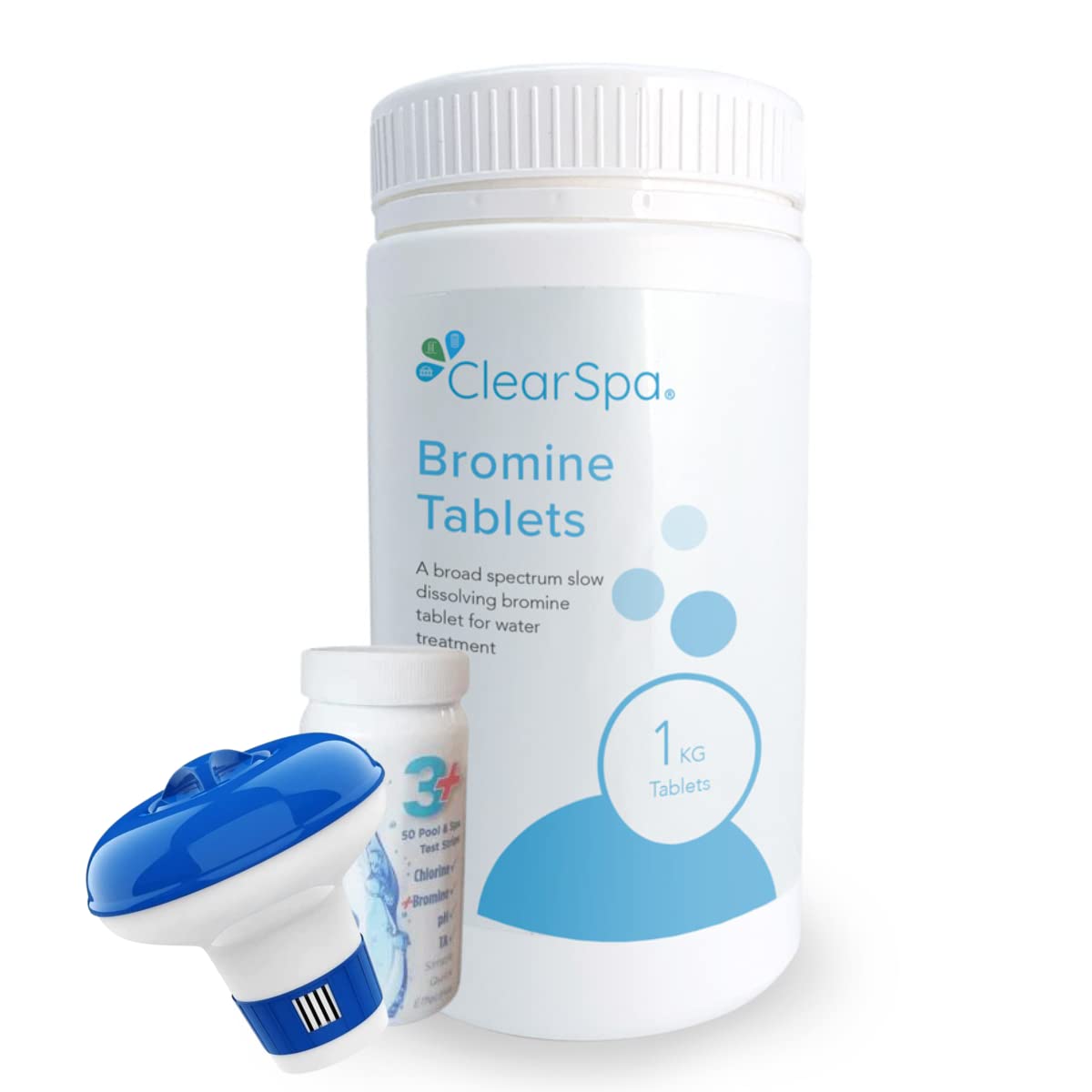 ClearSpa Hot Tub Bromine Tablets 1kg, Floating Dispenser & Test Strips ...