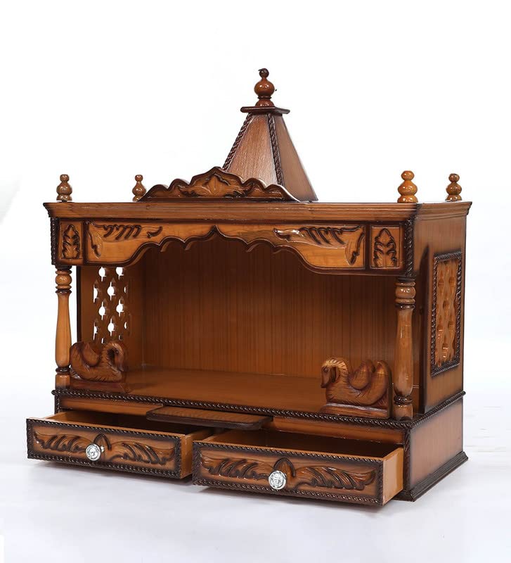 Buy YATHABI Pooja Mandir Teak Wood Sukhatman Mandir With Storage Hindu ...