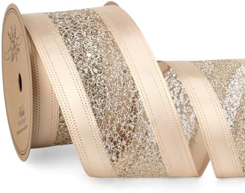 Amazon.com: Ribbli Champagne Gold Wired Ribbon,Metallic Champagne with ...
